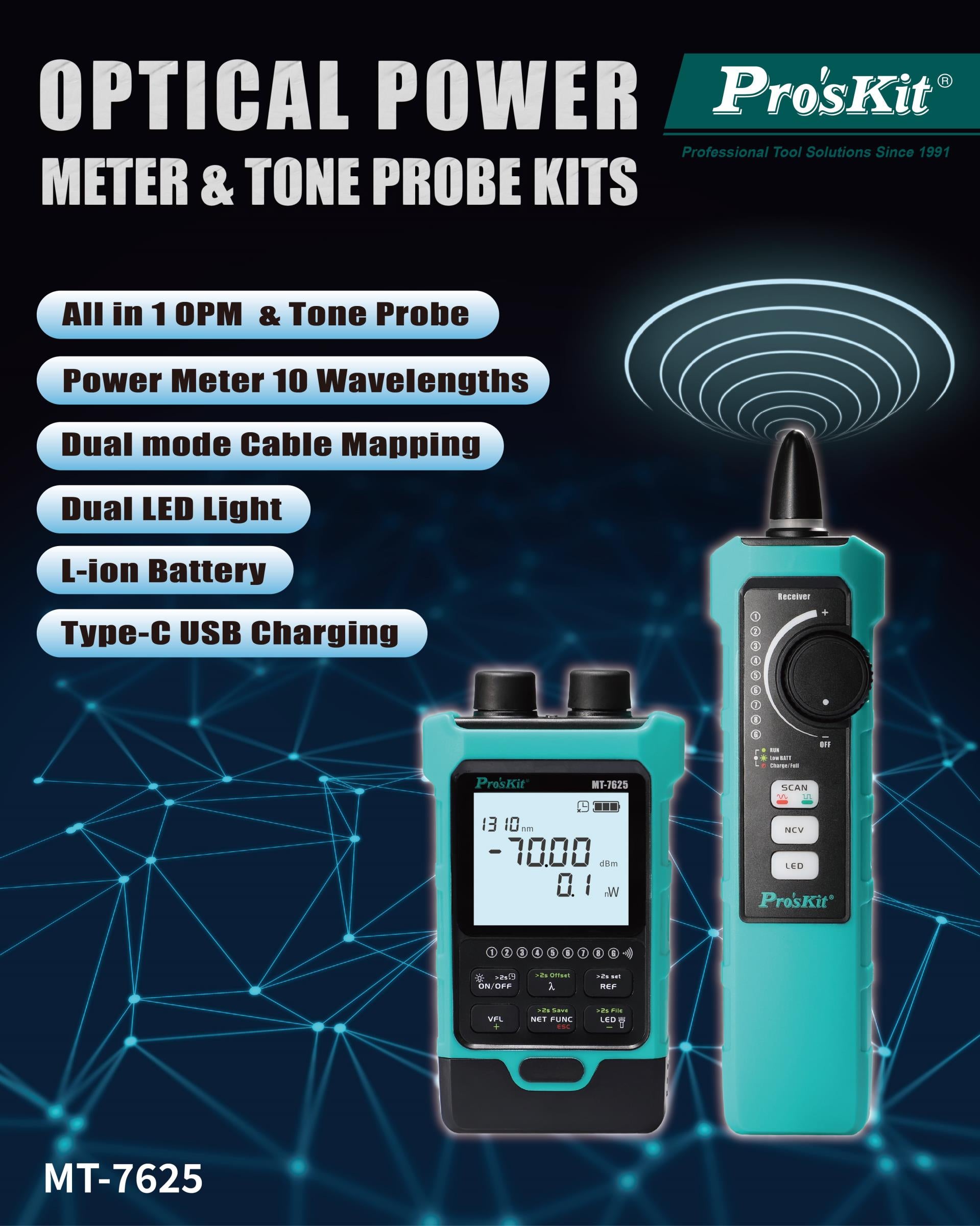 Pro'sKit Optical Power Meter and Tone Probe Kit – GIGATOOLS Industrial ...