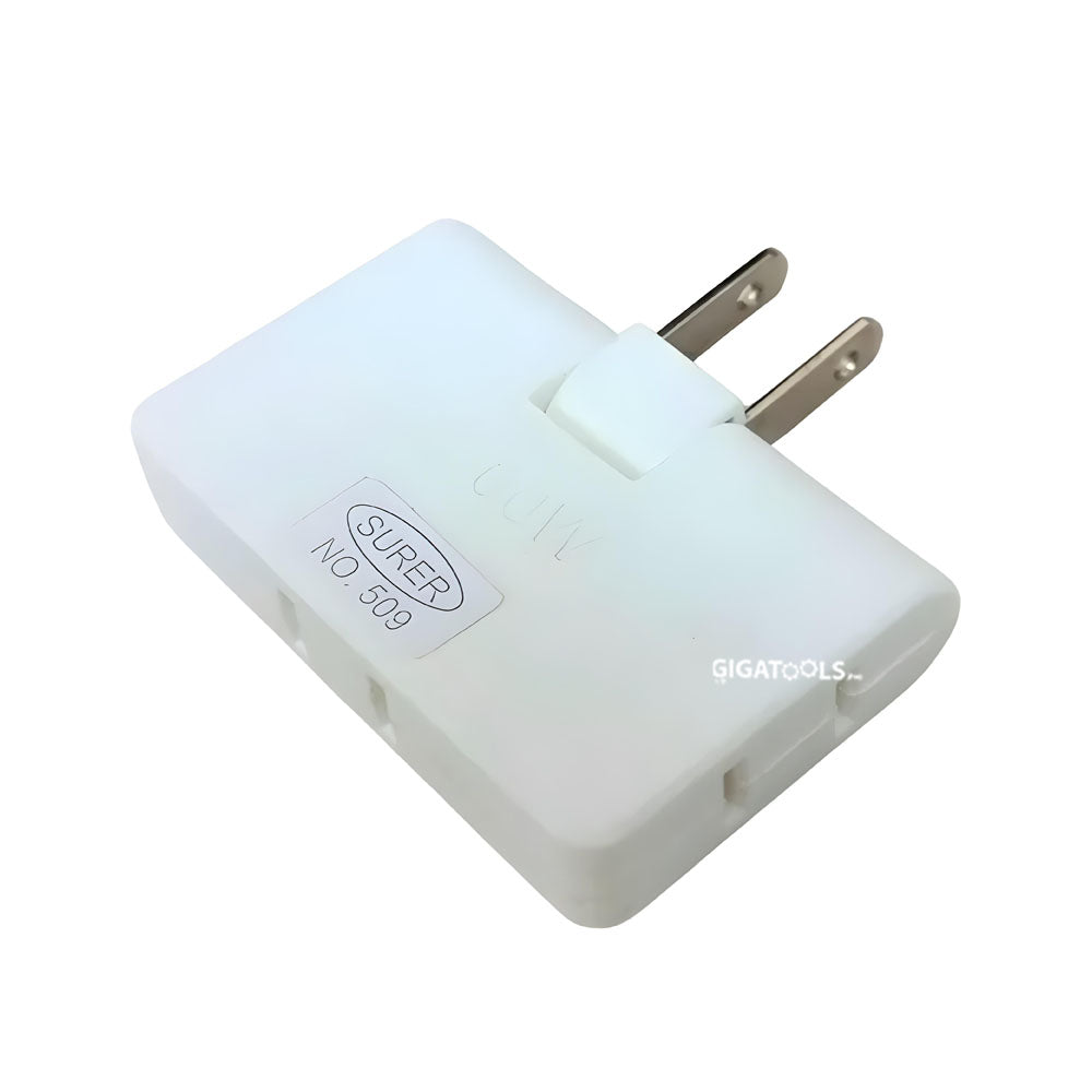 Surer 509 2-Pin Male to Female Swivel Plug Adapter 3-Outlet Flat Type ...