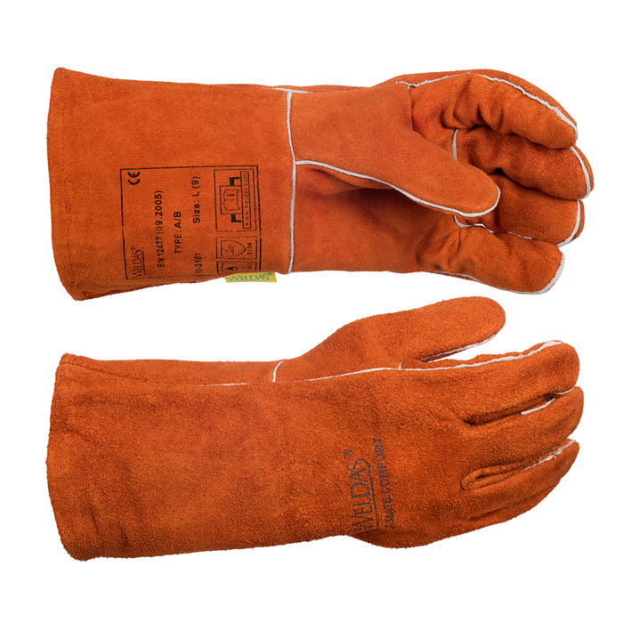 Weldas USA Wing thumb Welding Gloves, Red Split Shoulder Cow Leather ...