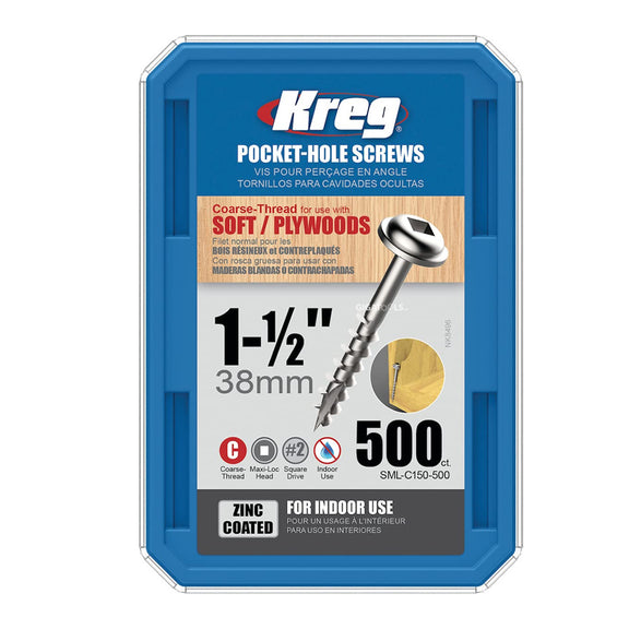 Kreg 500pcs. Course Thread Pocket Hole Screw Set ( 38mm ) – GIGATOOLS ...