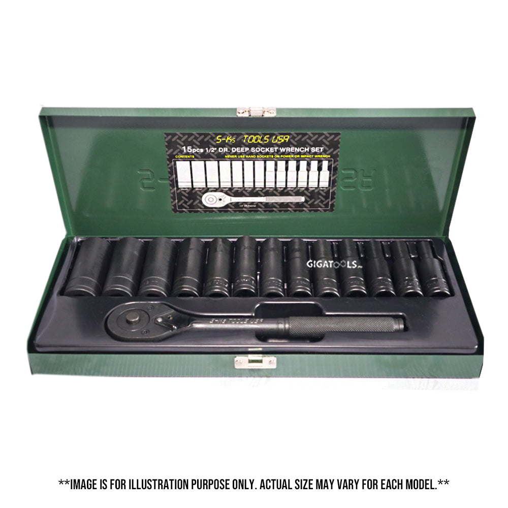 S-Ks Tools USA 1/2" DR. 15pcs Deep Socket Wrench Set (Black Finished ...
