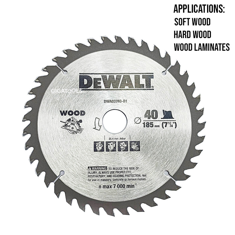 DeWalt DWA714240W 7-1/4" x 40T Circular Saw Blade 185mm ( for Soft Woo ...